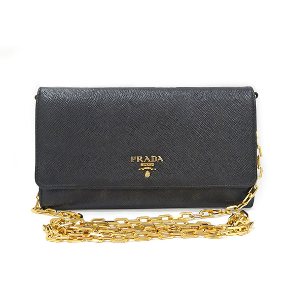 Prada | Bags | Prada Chain Wallet Saffiano Black Long Wallet | Poshmark